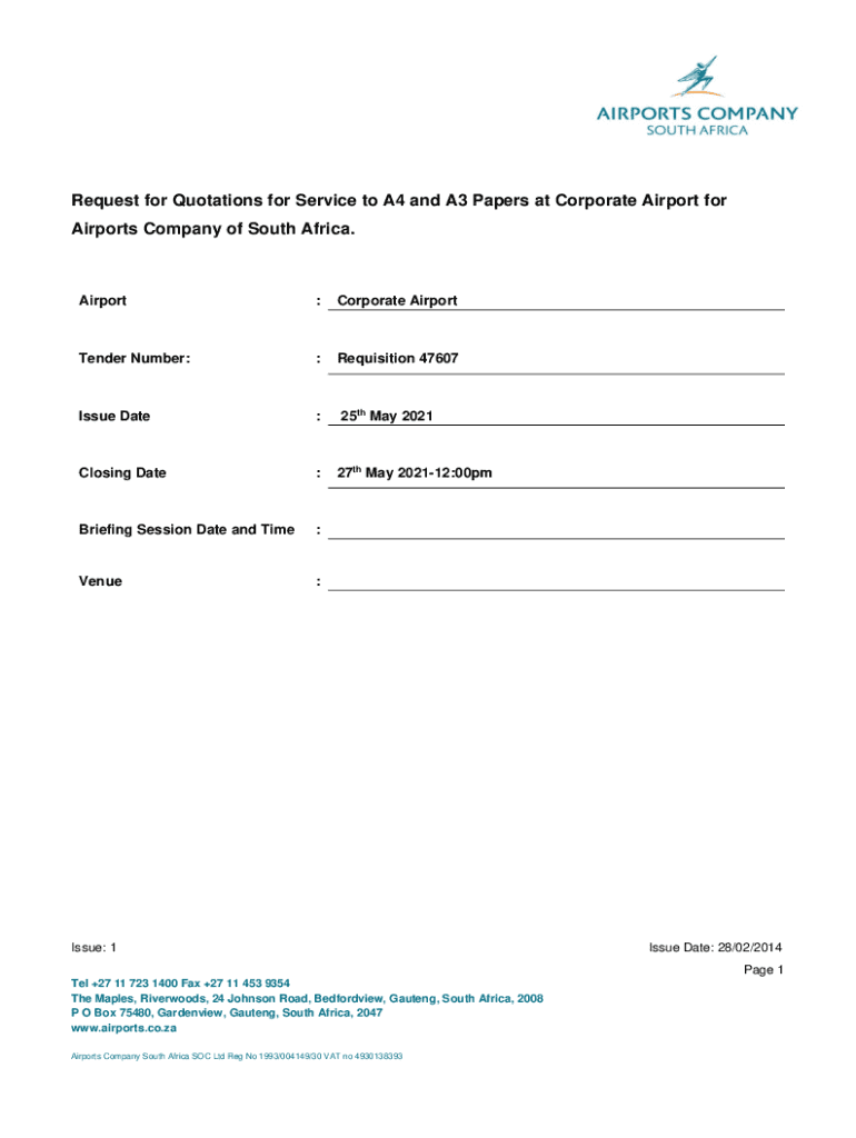 Fillable Online Request for Quotations for Service to A4 and A3 Papers ...