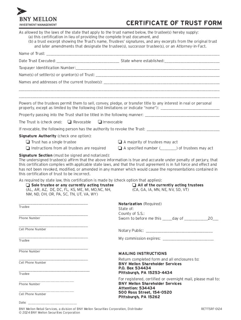 Fillable Online Certificate of Trust Fax Email Print - pdfFiller