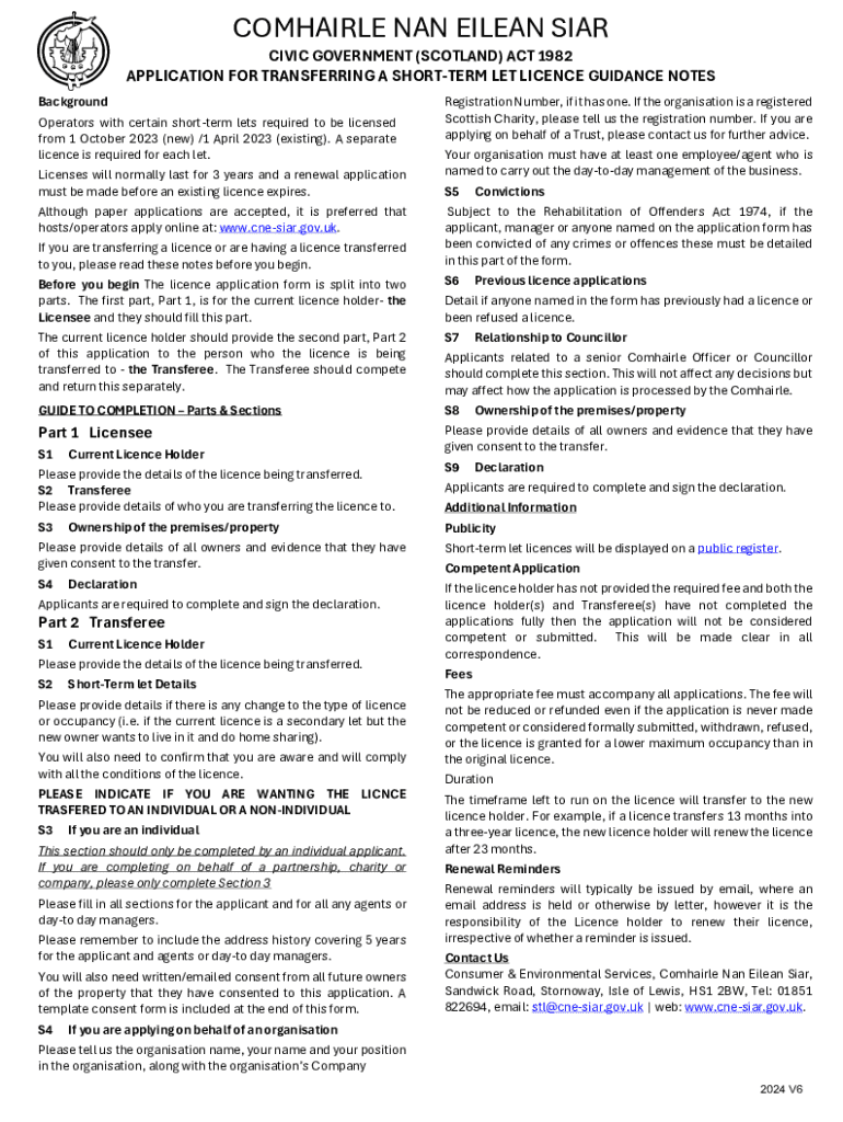 Fillable Online Guidance on Transferring a Short-term Let Licence Fax Email Print - pdfFiller