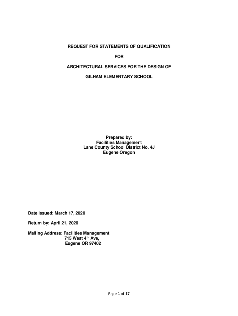 Fillable Online Architectural Services Rfq - Gilham Elementary School ...