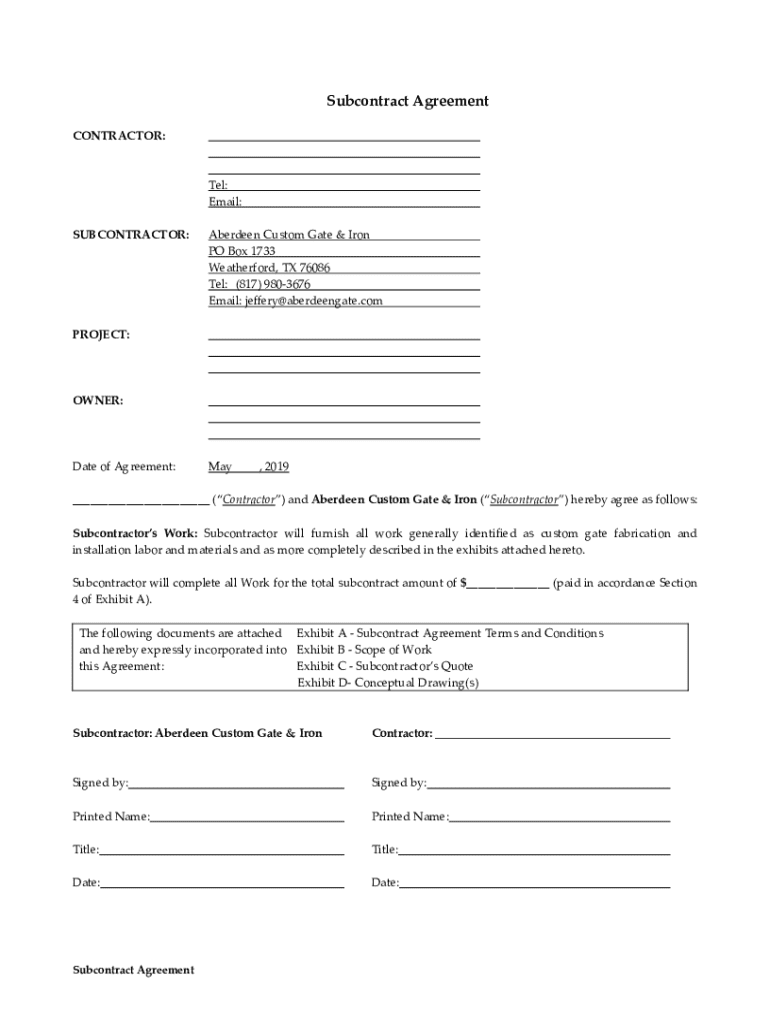 Fillable Online Subcontract (Template 19.05-09) Fax Email Print - pdfFiller