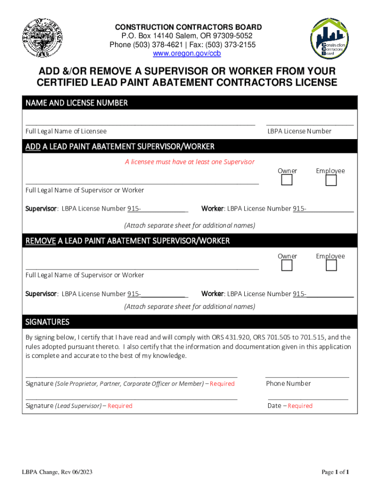 Fillable Online Oregon Construction Contractors Board : Consumer Tools ...