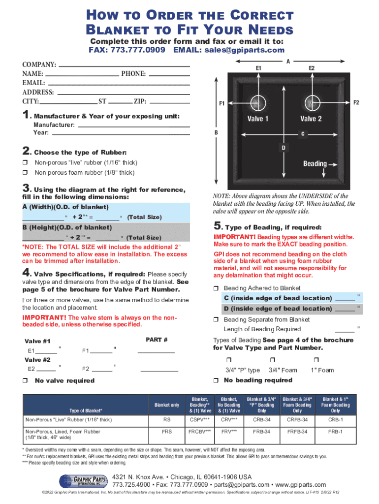Fillable Online How to Order the Correct Blanket to Fit Your Needs Fax Email Print - pdfFiller