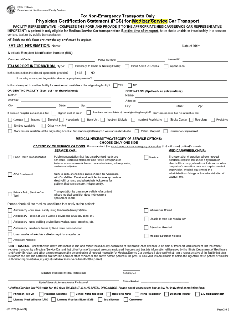 Fillable Online Physician Certification Statement for Non-emergency ...
