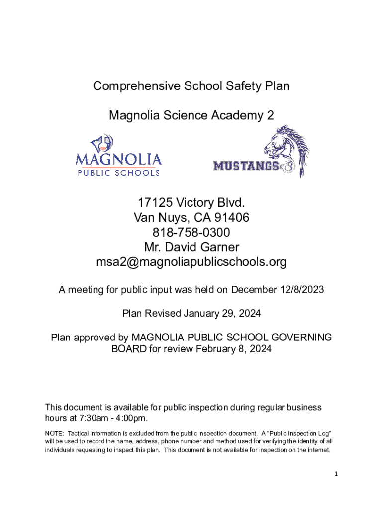 Fillable Online Comprehensive School Safety Plan Magnolia Science ...