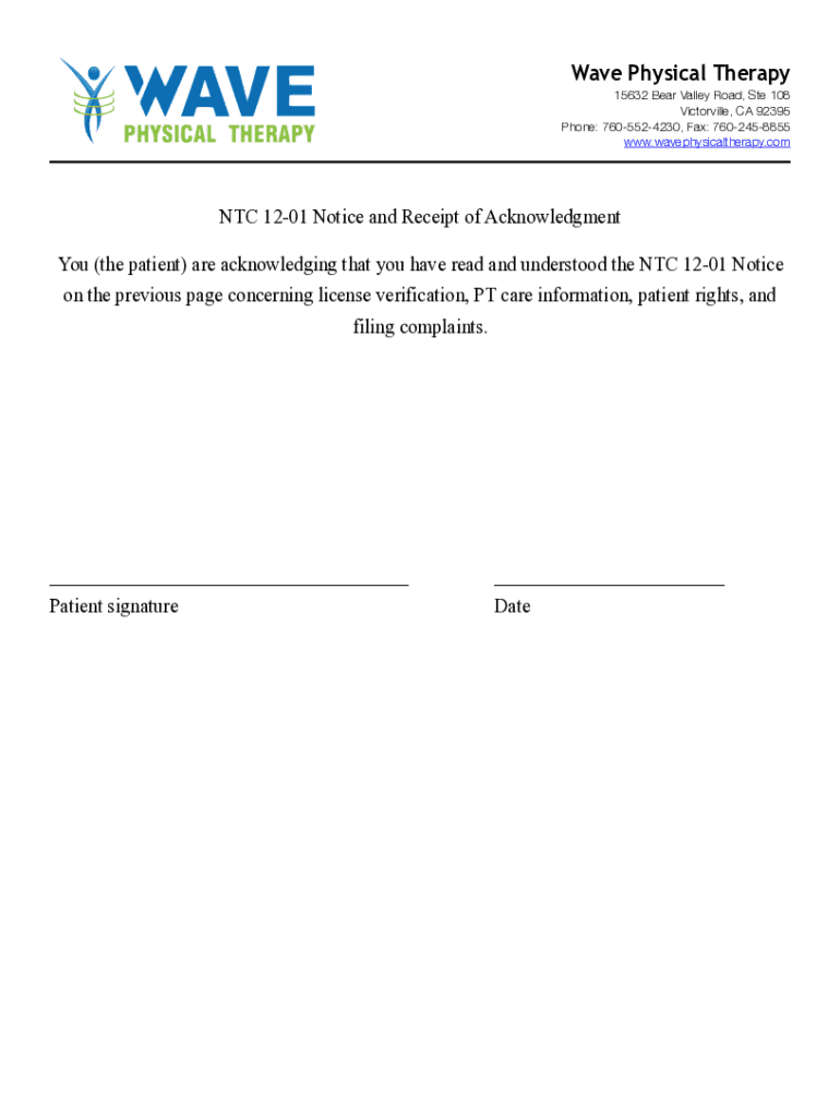 Fillable Online Ntc 12-01 Patient Acknowledgment Fax Email Print - pdfFiller