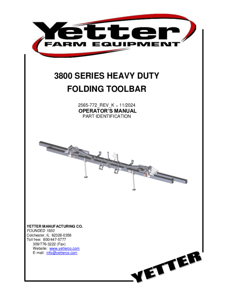 Fillable Online Yetter 3800 Series Heavy Duty Folding Toolbar Hinge ...