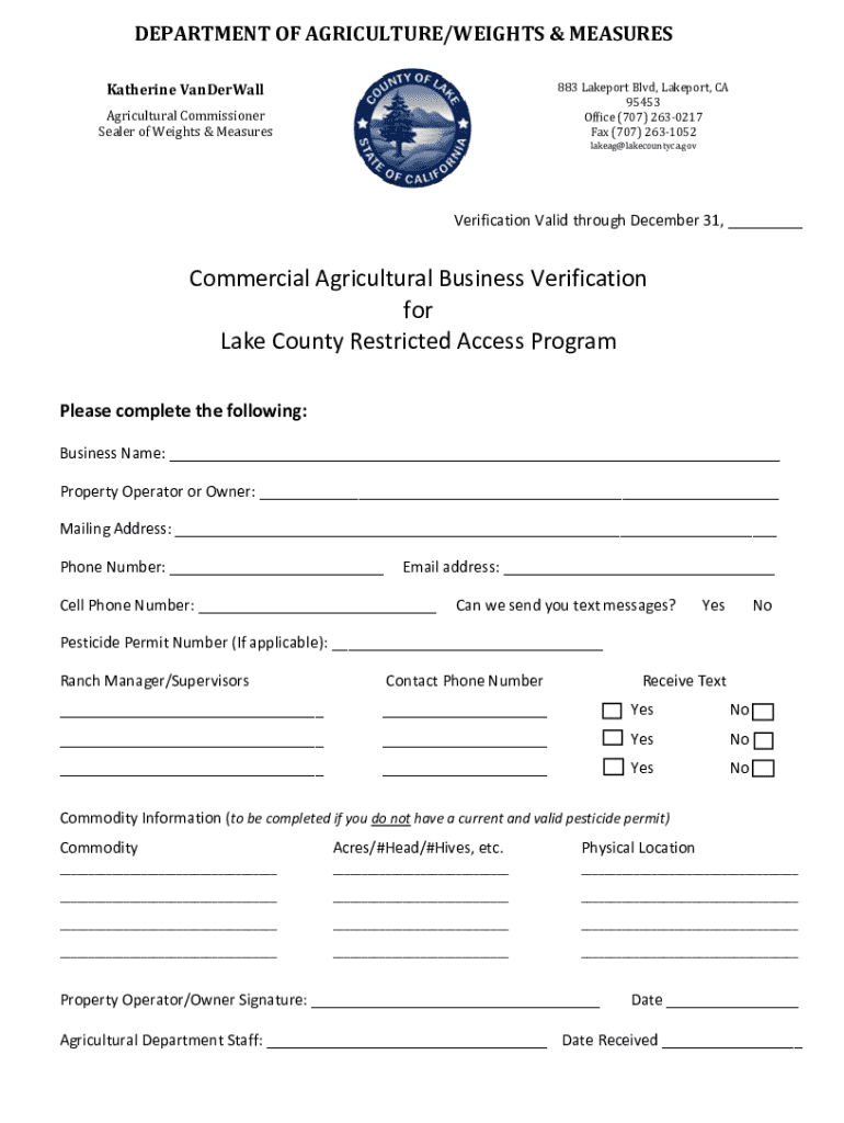Fillable Online Commercial Agricultural Business Verification for Lake ...