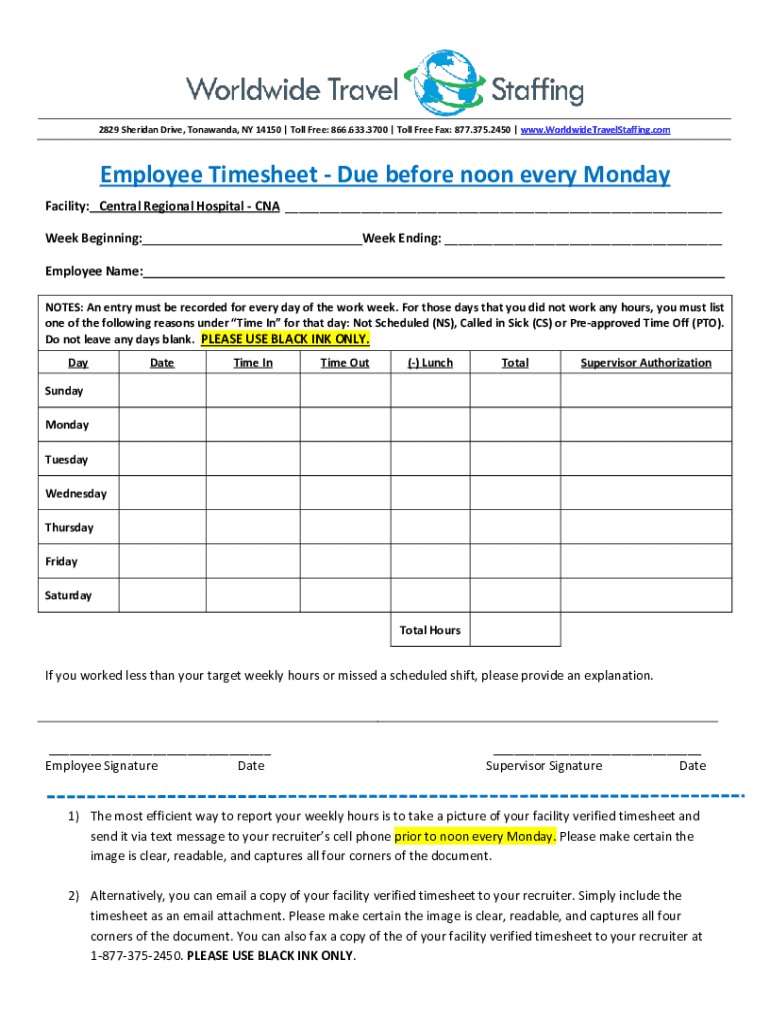 Fillable Online Weekly Employee Timesheet Submission Fax Email Print - pdfFiller