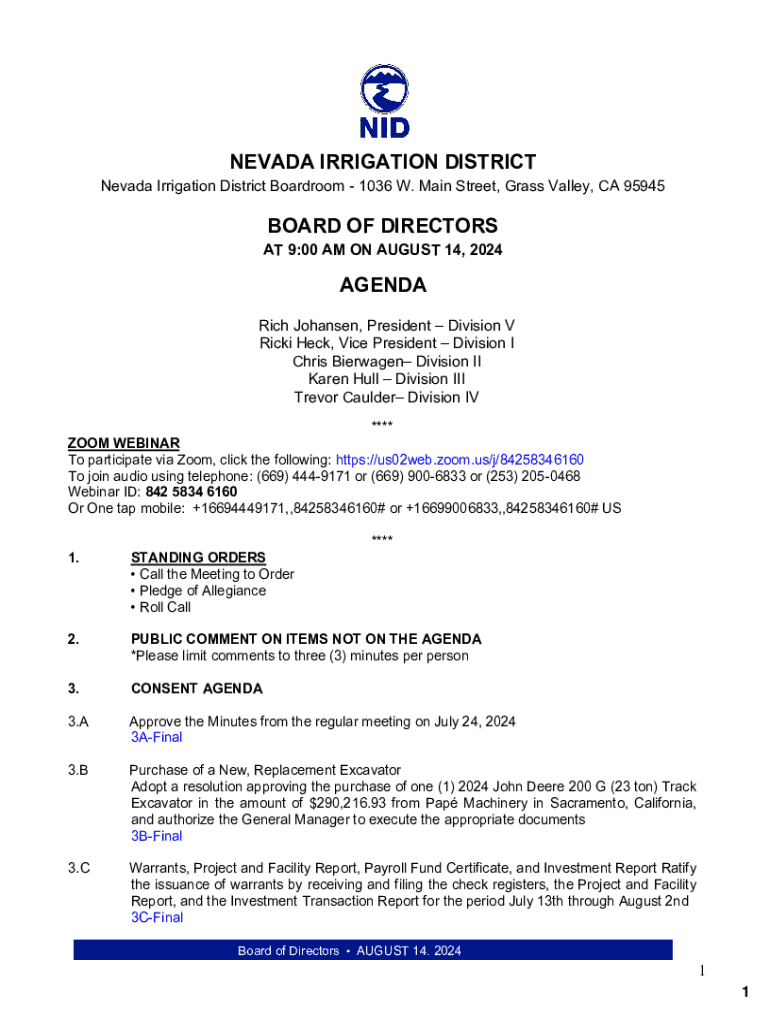 Fillable Online Agenda for Board of Directors Meeting Fax Email Print ...