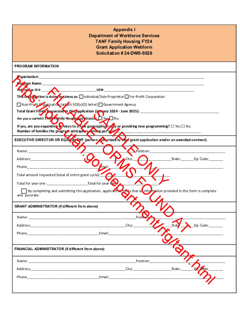 Fillable Online TANF Family Housing FY24 - Workforce Services - Utah.gov Fax Email Print - pdfFiller