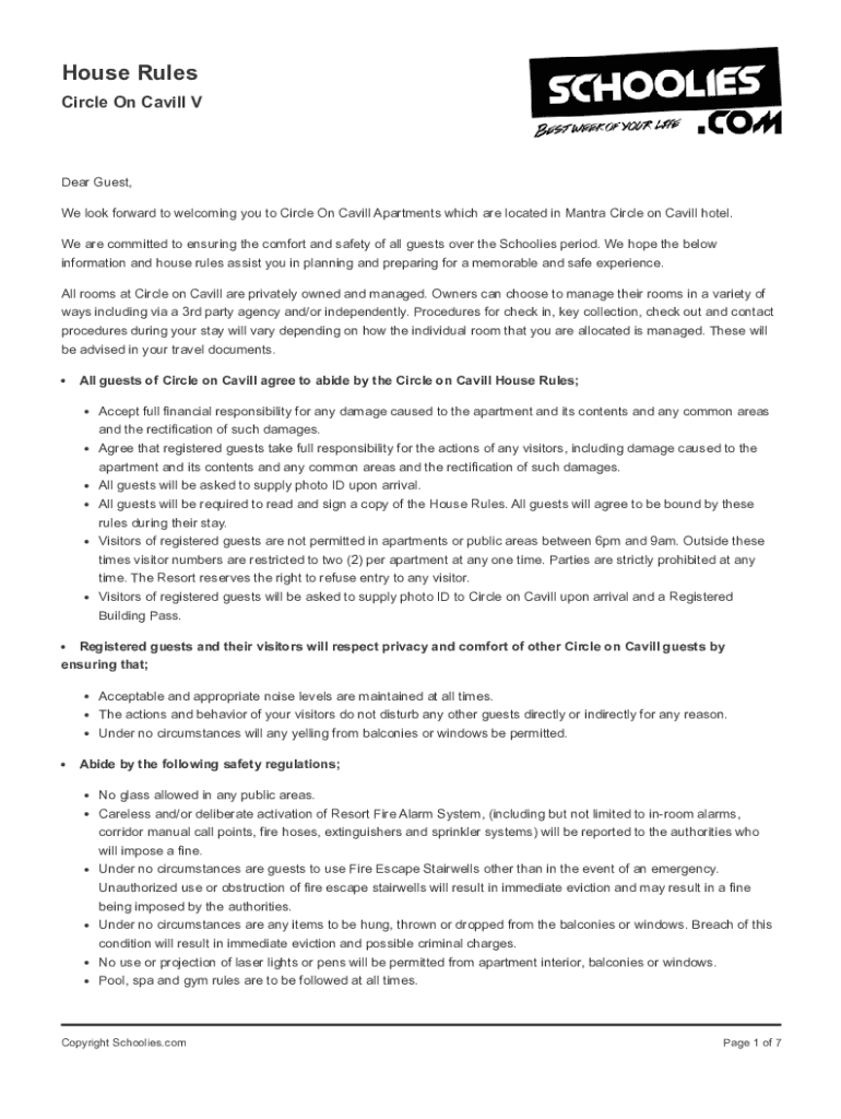 Fillable Online House Rules for Circle on Cavill Fax Email Print ...