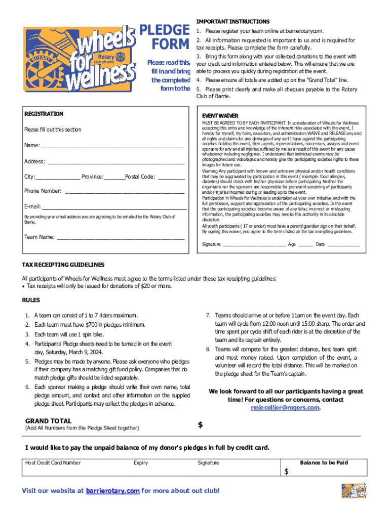 Fillable Online Wheels for Wellness Pledge Form Fax Email Print - pdfFiller