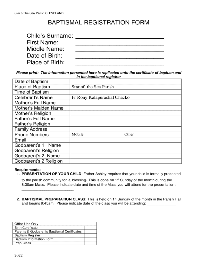Fillable Online Baptismal Registration - Star of the Sea Parish Fax ...