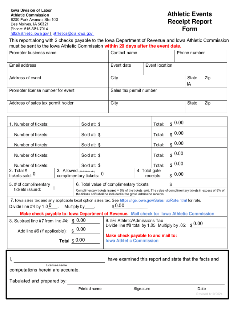 Fillable Online Athletic Events Receipt Report Form Fax Email Print - pdfFiller