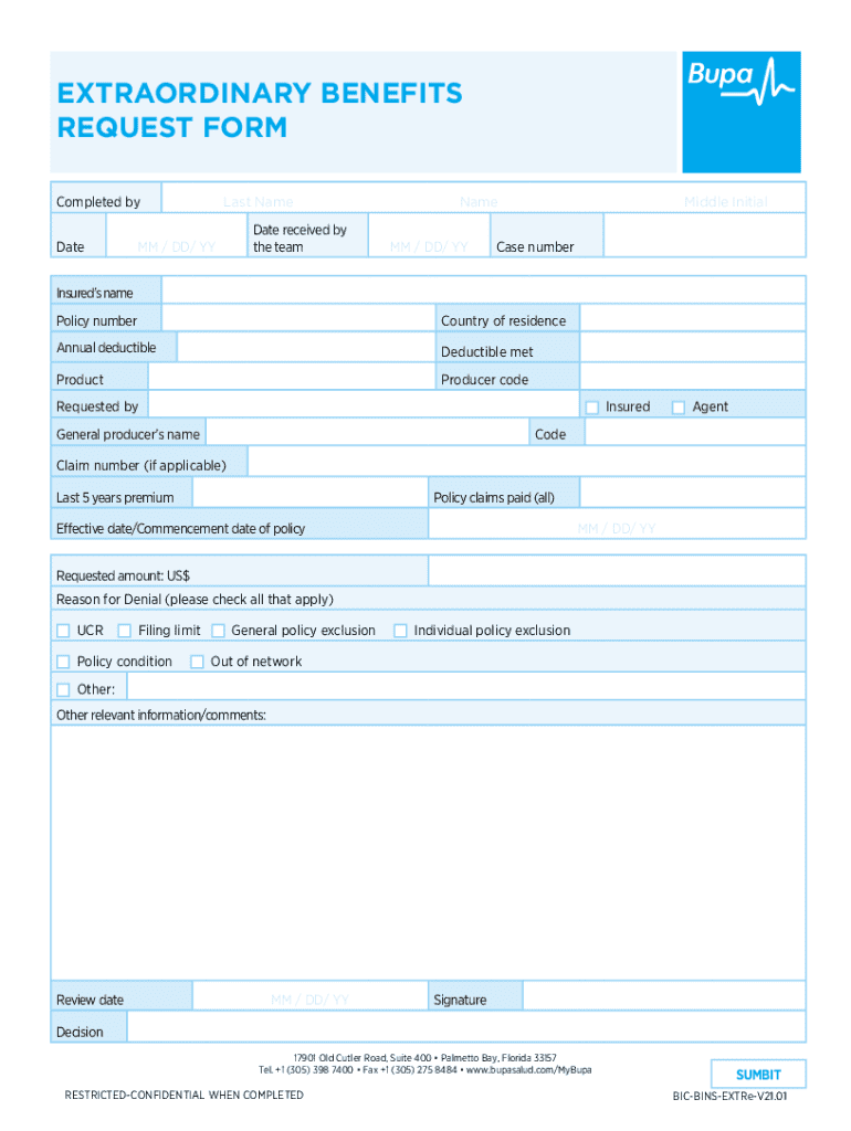 Fillable Online Extraordinary Benefits Request Fax Email Print - pdfFiller