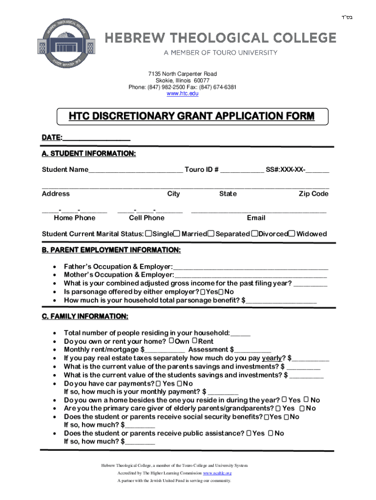 Fillable Online Htc Discretionary Grant Application Fax Email Print - pdfFiller