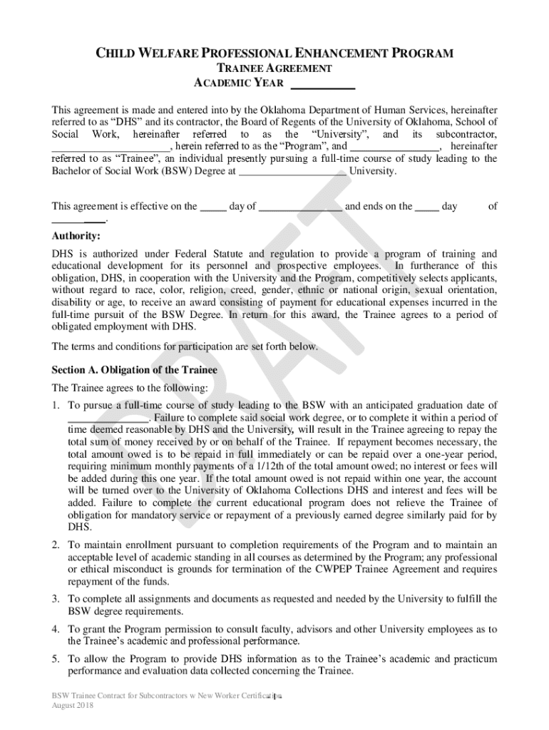 Fillable Online Child Welfare Trainee Agreement Fax Email Print - pdfFiller