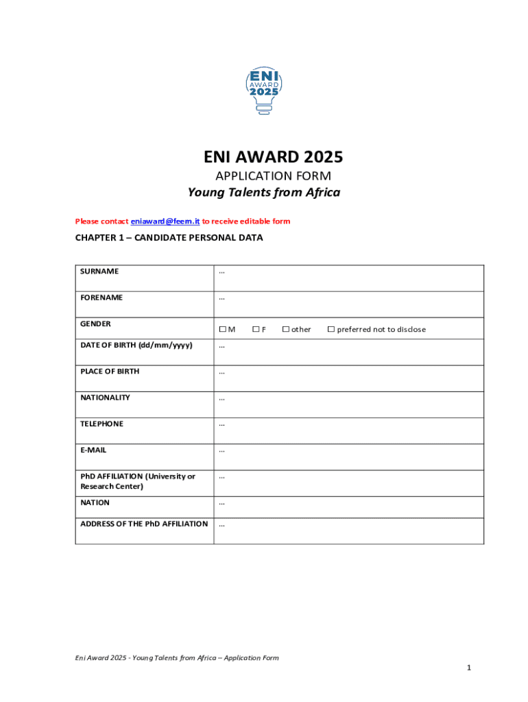 Fillable Online Eni Award 2025 - Young Talents from Africa ...