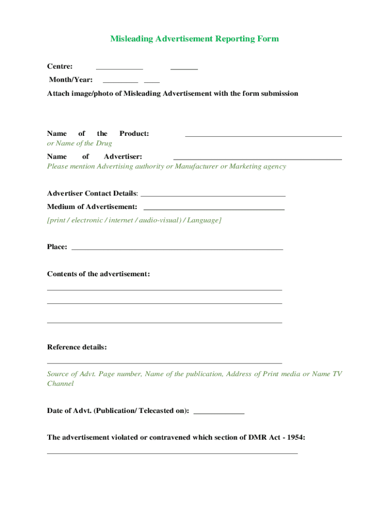 Fillable Online Misleading Advertisement Reporting Form Fax Email Print - pdfFiller