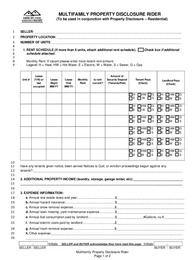 Fillable Online Multifamily Property Disclosure Rider Fax Email Print - pdfFiller