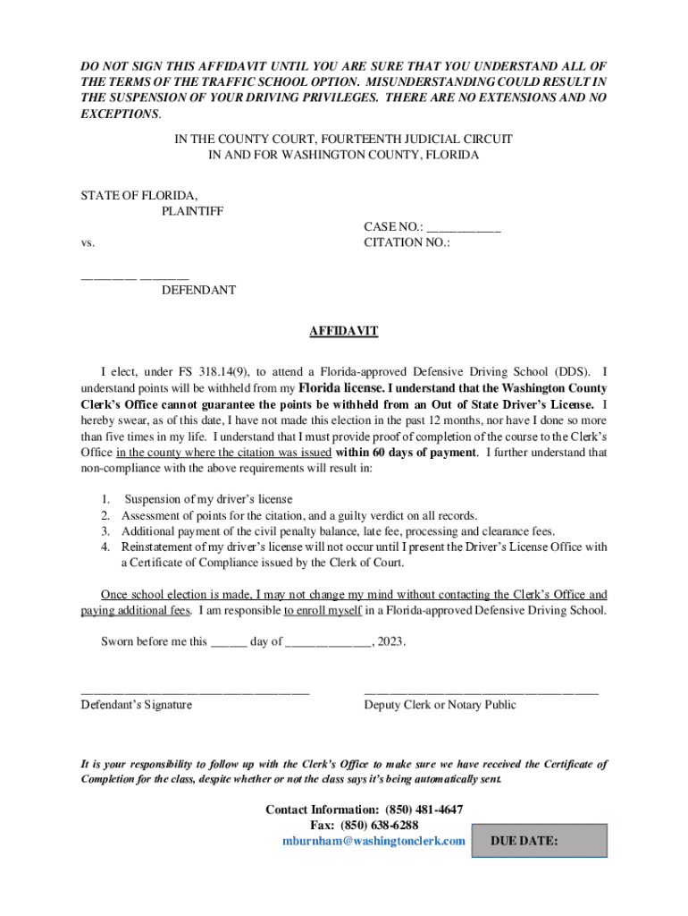 Fillable Online Traffic School Affidavit Fax Email Print - pdfFiller