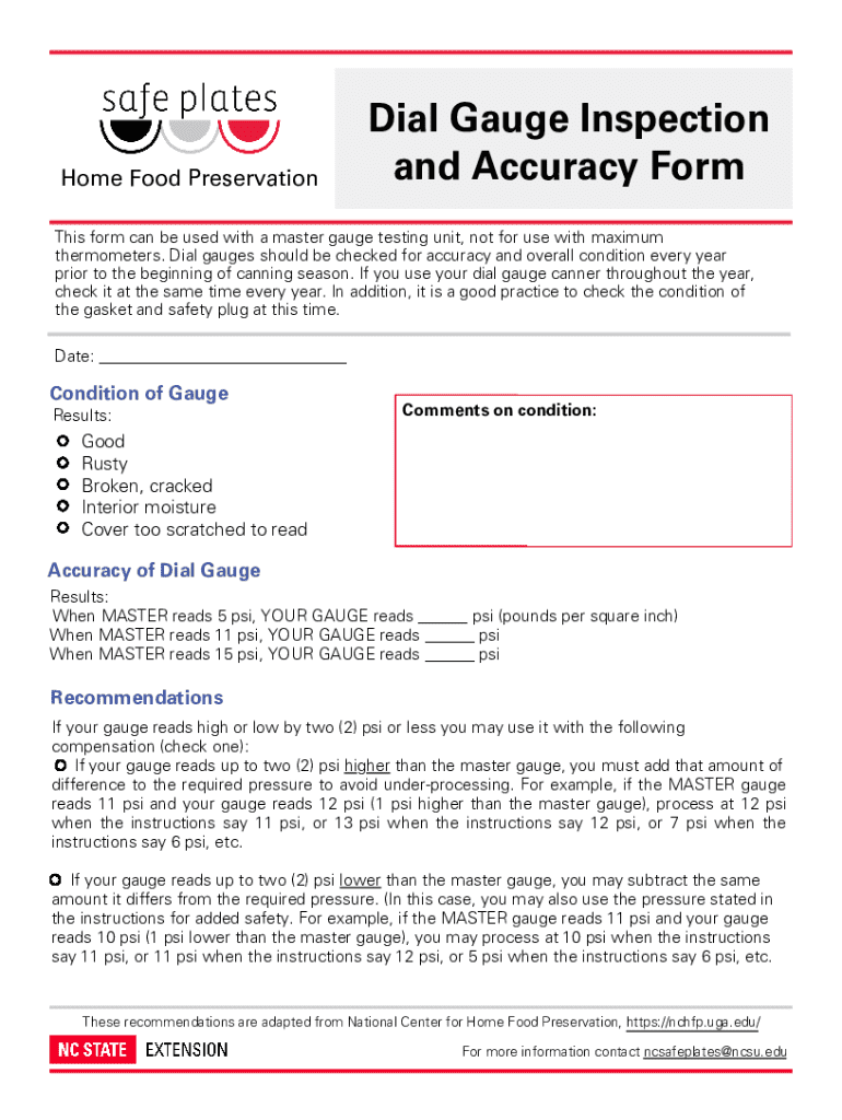 Fillable Online Dial Gauge Inspection and Accuracy Form Fax Email Print ...