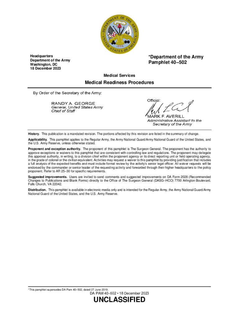 Fillable Online Department of the Army Pamphlet DA PAM 40-502 Medical ...