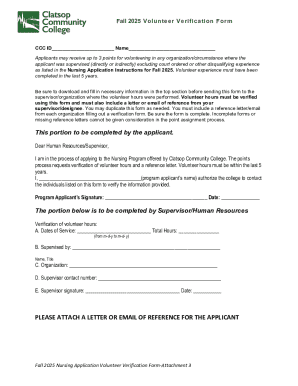 Fillable Online Volunteer Verification for Nursing Program Application ...