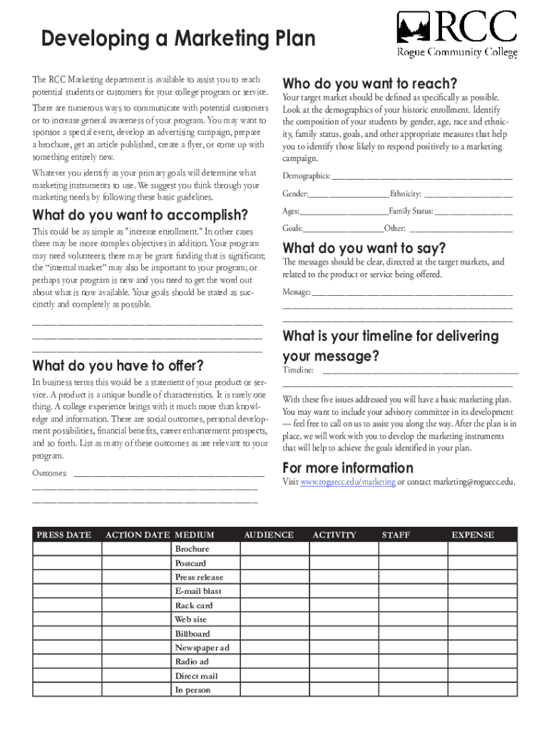 Fillable Online Developing a Marketing Plan Fax Email Print - pdfFiller