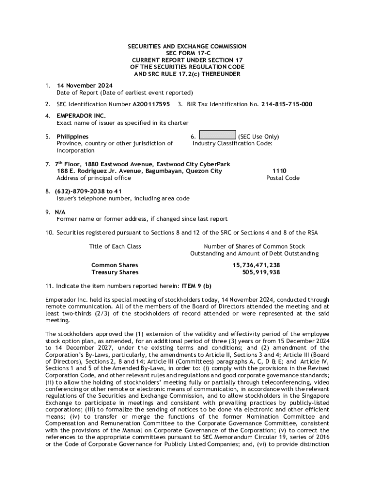 Fillable Online Current Report Under Section 17 of the Securities Regulation Code Fax Email ...