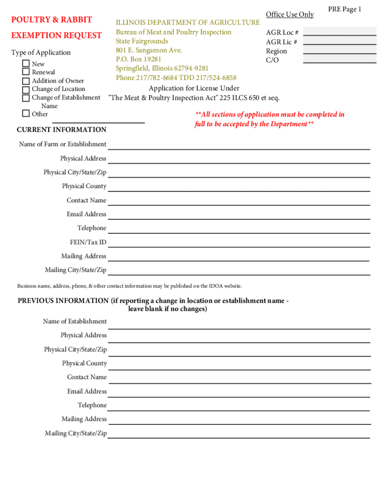 Fillable Online POULTRY & RABBIT EXEMPTION REQUEST Fax Email Print ...