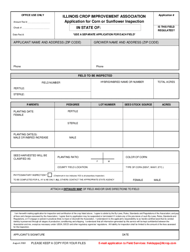 Fillable Online Application for Corn or Sunflower Inspection Fax Email ...