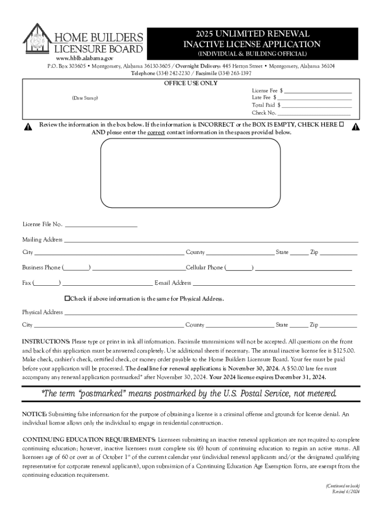 Fillable Online 2025 unlimited renewal inactive license application Fax ...