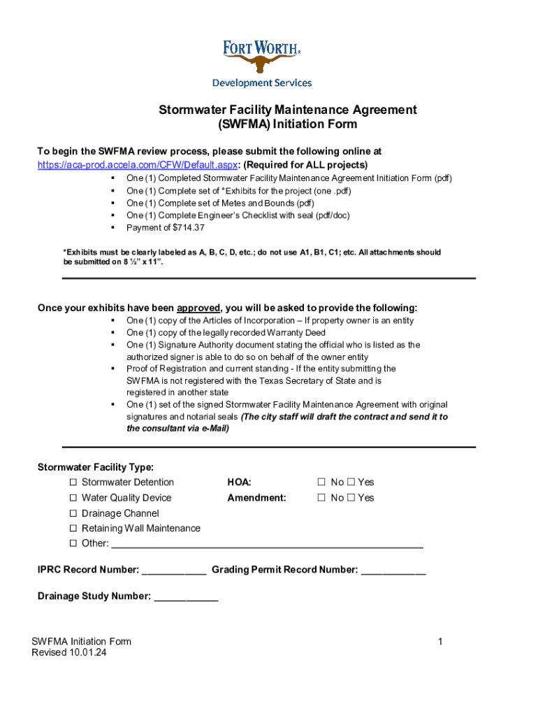Fillable Online Stormwater Facility Maintenance Agreement (SWFMA ...
