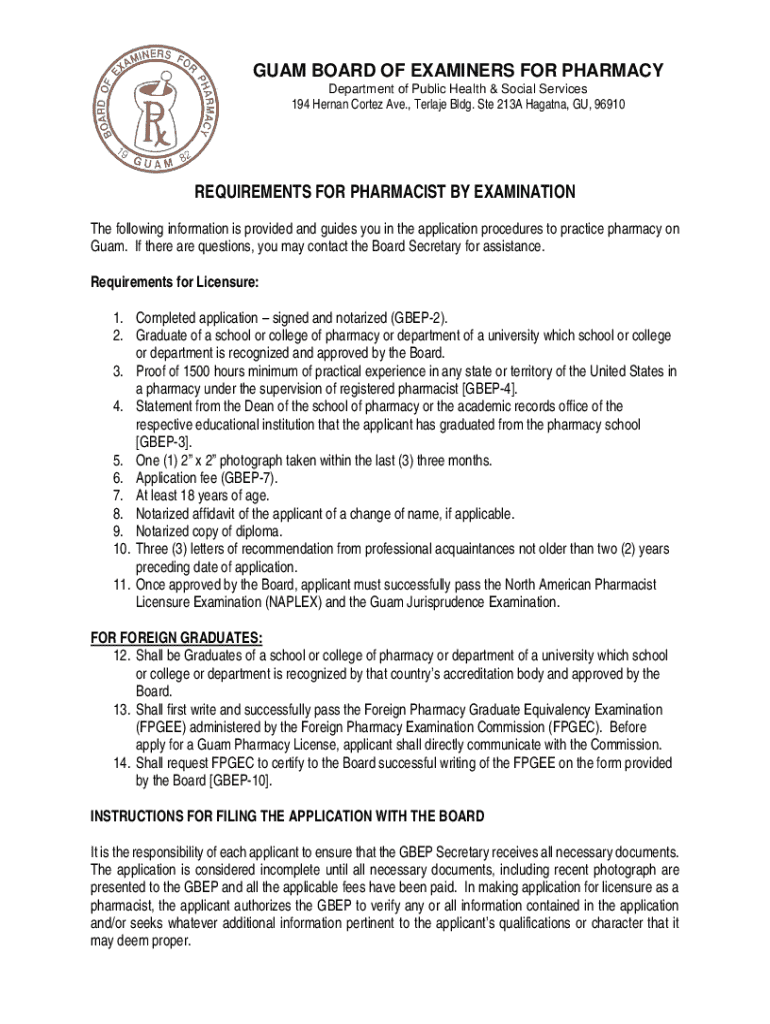 Fillable Online Requirements for Pharmacist Licensure by Examination Fax Email Print - pdfFiller