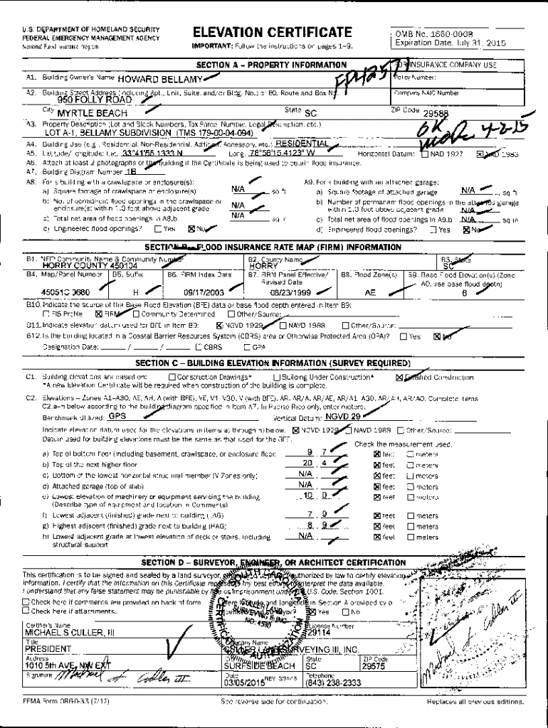 Fillable Online Elevation Certificate for Flood Insurance Fax Email ...