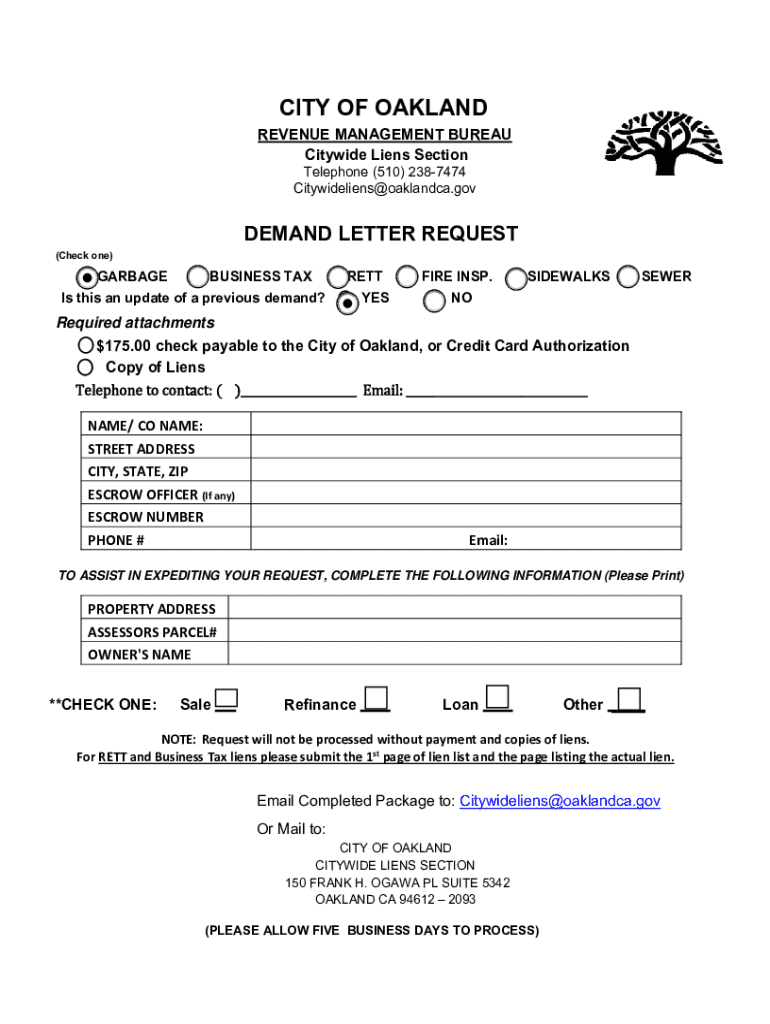 Fillable Online Citywide-Liens-Demand-Request-Form-Fillable CITY OF ...