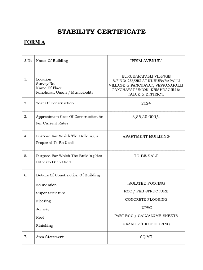 Fillable Online Stability Certificate for Apartment Building Fax Email ...