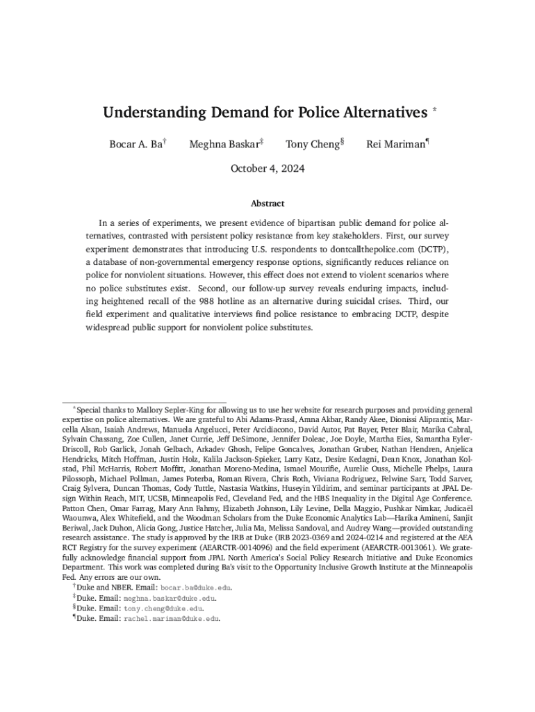 Fillable Online Understanding Demand for Police Alternatives Fax Email ...