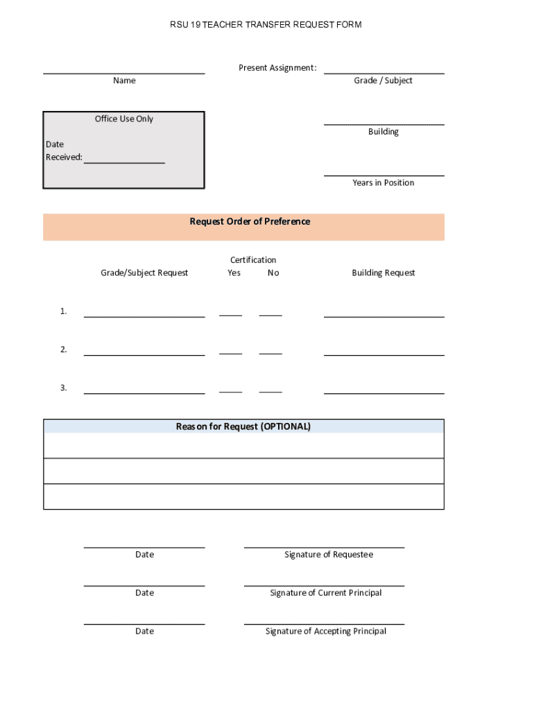 Fillable Online Transfer Request Teacher Form.xlsx Fax Email Print - pdfFiller
