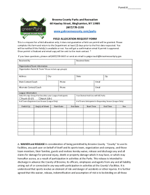 Fillable Online Broome County Parks and Recreation Field Allocation ...