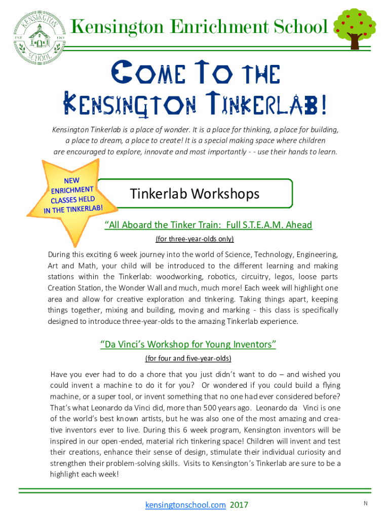 Fillable Online Kensington Tinkerlab Enrichment Programs Fax Email Print - pdfFiller