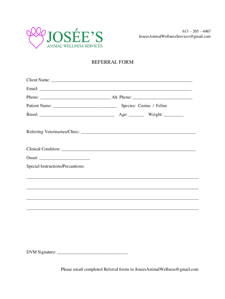 Fillable Online Online Vet Referral Form Fax Email Print - pdfFiller