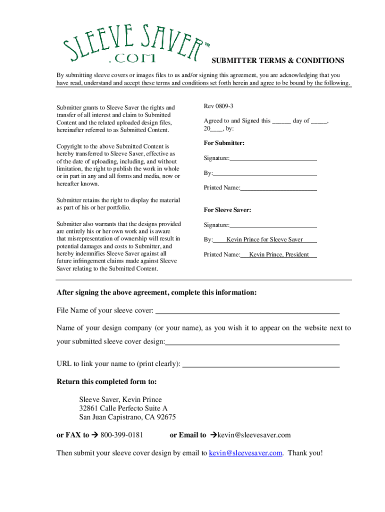 Fillable Online 0809-3 Sleeve Submission Agreement.doc Fax Email Print ...