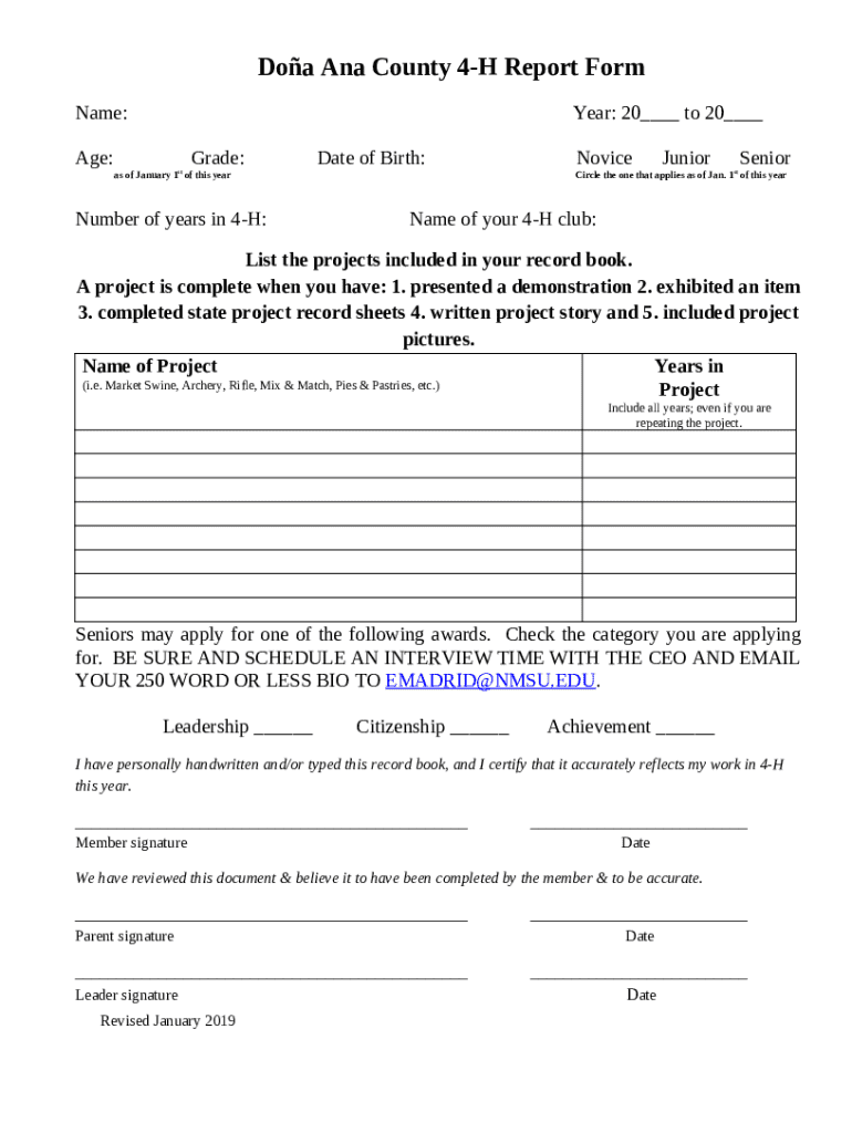 Doa Ana County 4-H Report - donaanaextension nmsu Doc Template | pdfFiller