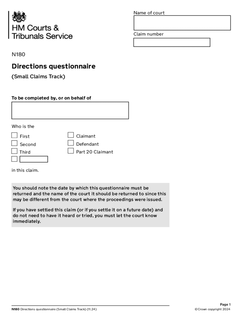 Fillable Online Small Claims; Completing the Directions Questionnaire ...