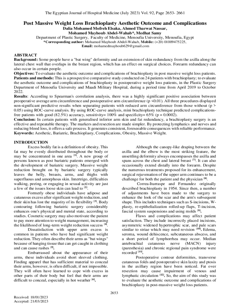 Fillable Online Aesthetic Outcome and Complications of Brachioplasty in ...