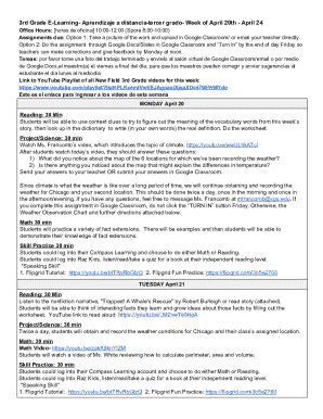 Fillable Online 3rd Grade Distance Learning Weekly Overview Fax Email ...