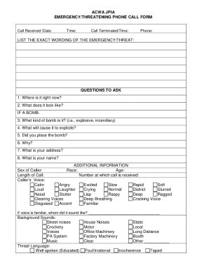 Fillable Online Acwa Jpia Emergency/threatening Phone Call Form Fax ...